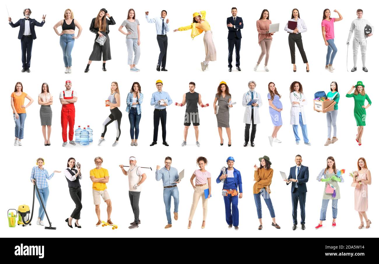 Collage with different people on white background Stock Photo - Alamy