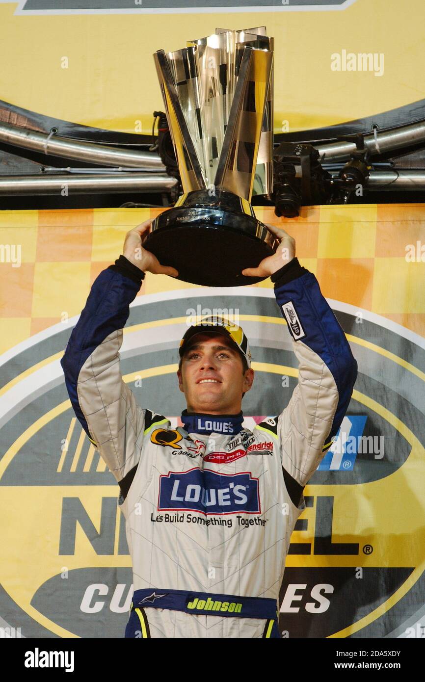 Jimmie Johnson, driver of the #48 Lowe's Chevrolet, celebrates with the ...