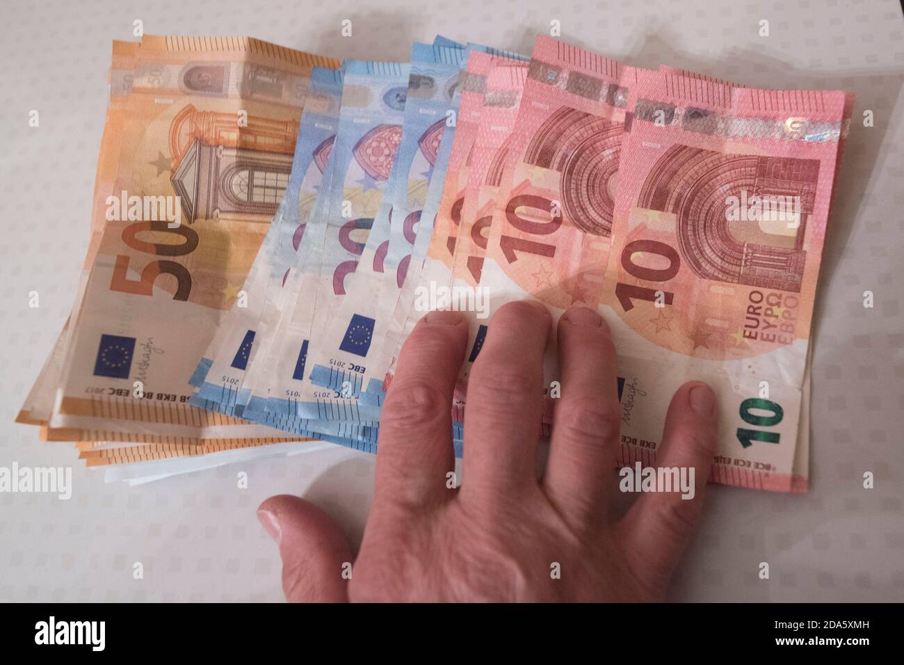 euro bank notes for cash transactions, paying in the european union ...