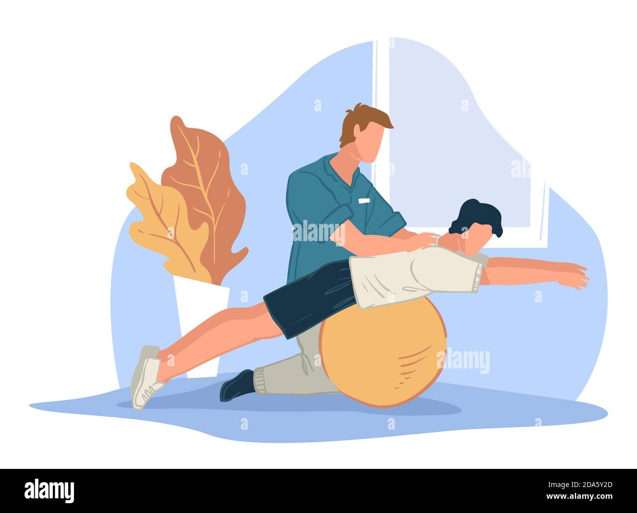 Coach helping character to stretch back, sports Stock Vector Image ...