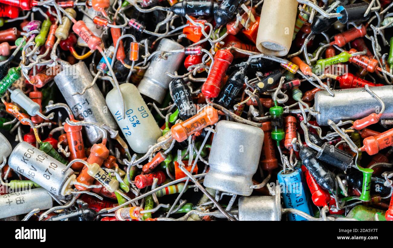 background of mix vintage radio components close-up Stock Photo - Alamy