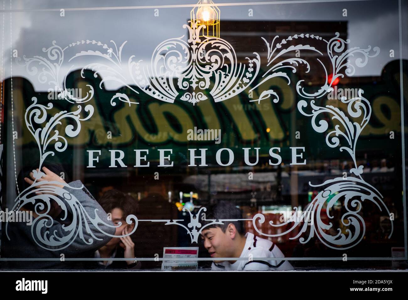 Reflection of London through a pub window Stock Photo - Alamy