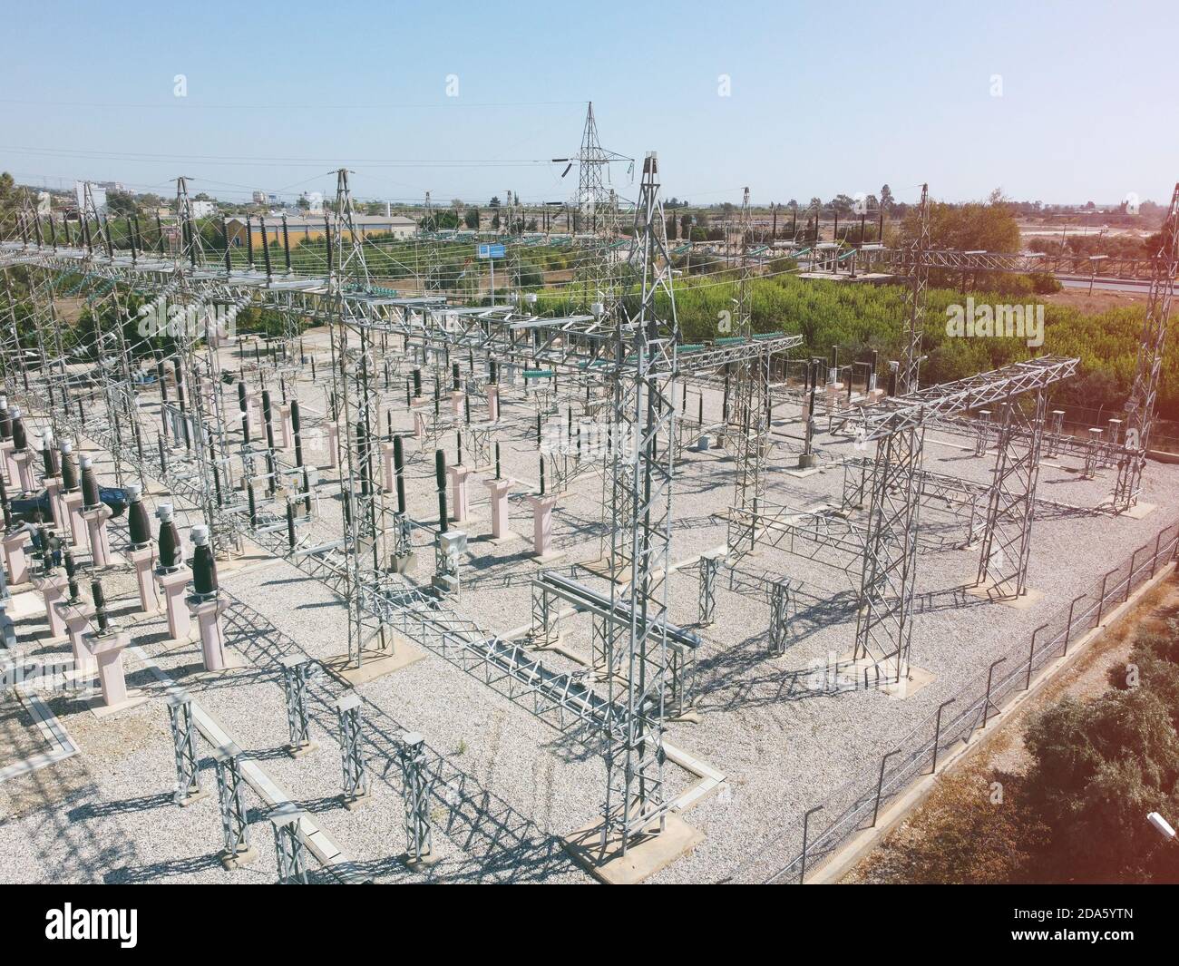 Transformer electrical power plant aerial view Stock Photo - Alamy