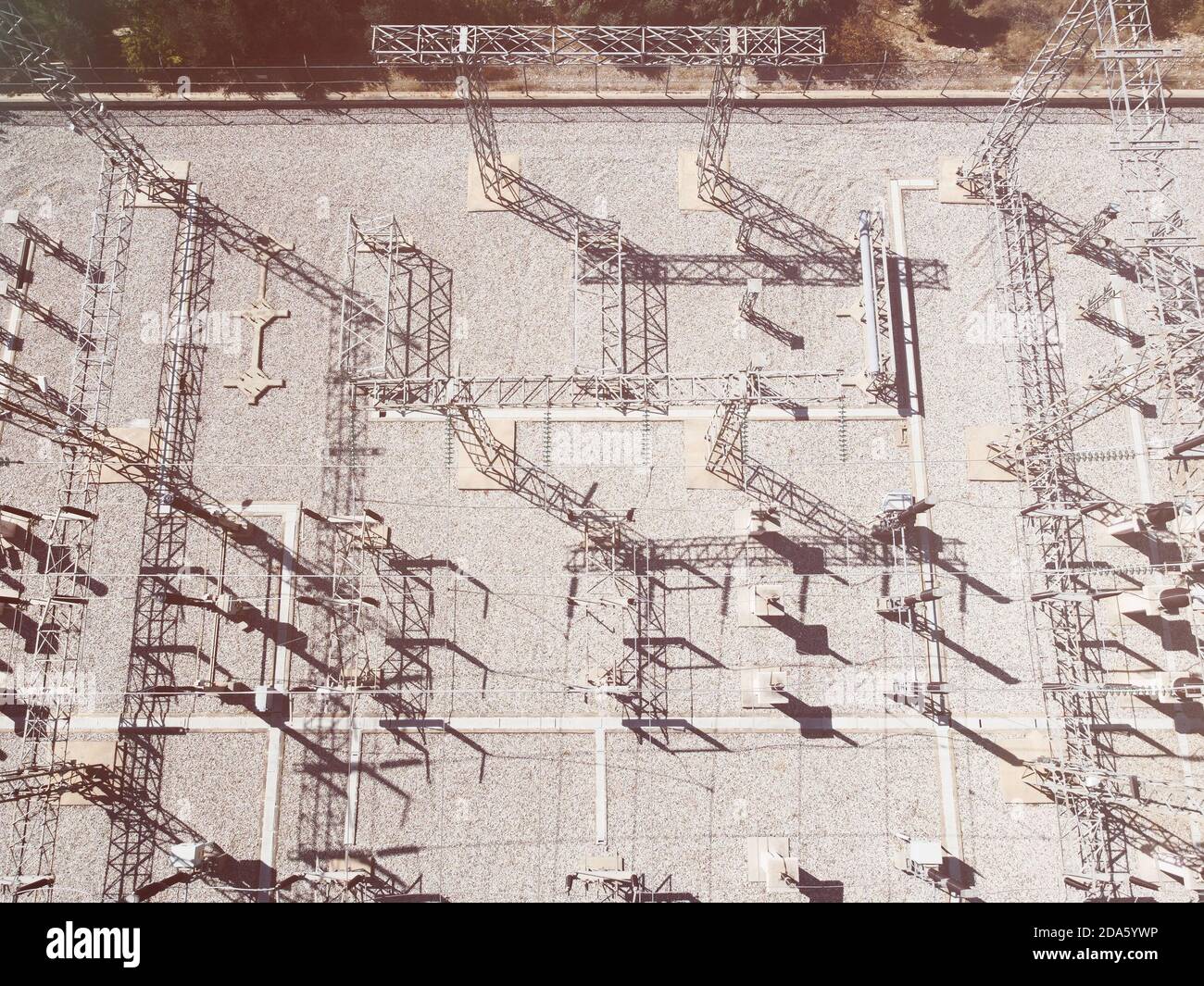 Transformer electrical power plant aerial view Stock Photo - Alamy