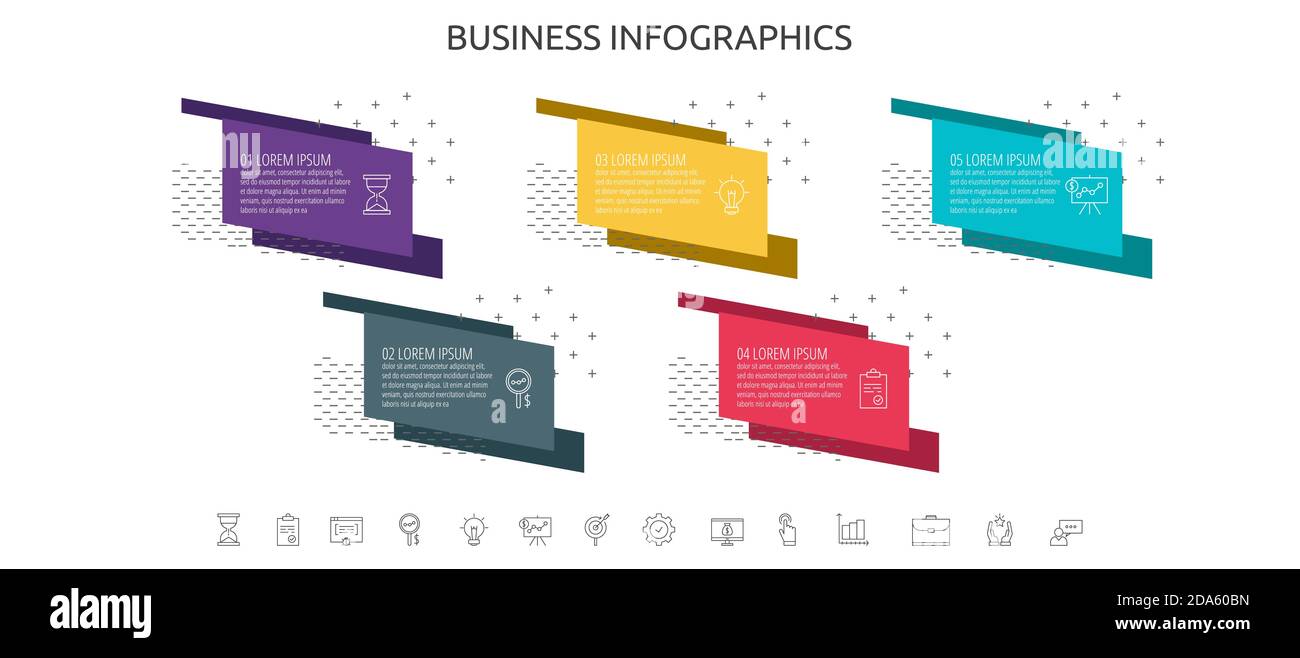 Vector infographic flat template label for five diagram, graph ...
