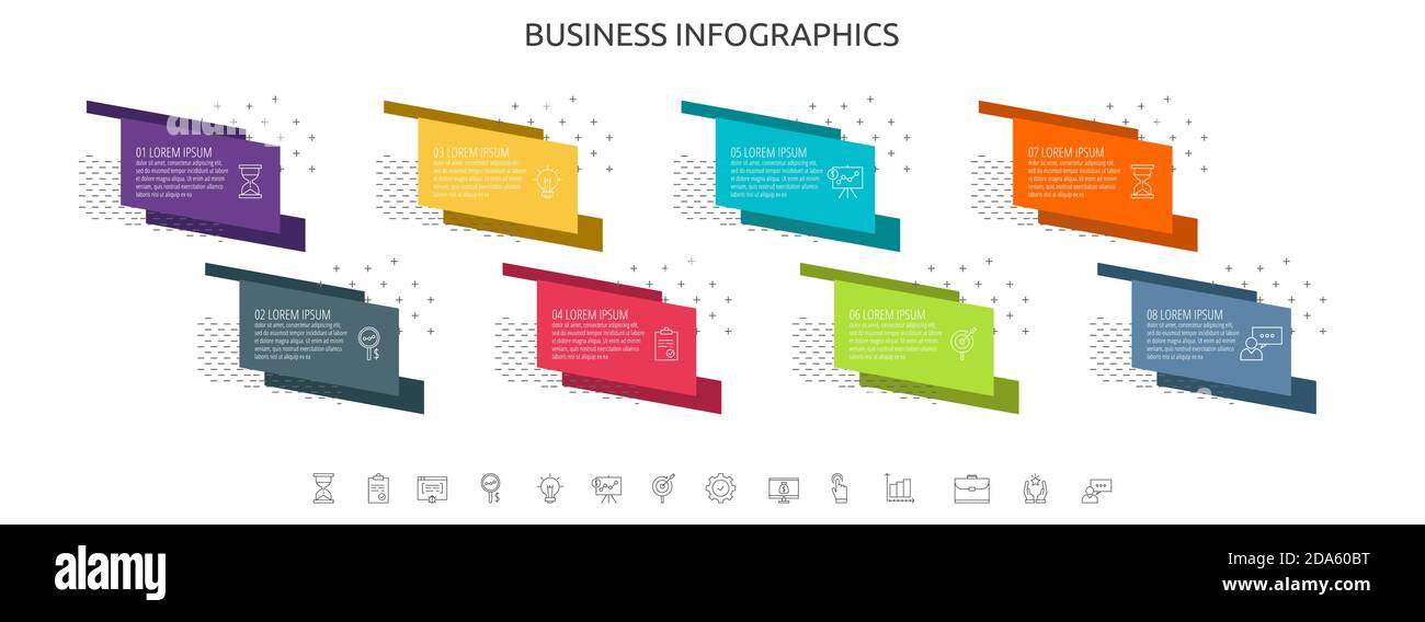 Vector infographic flat template label for eight diagram, graph ...