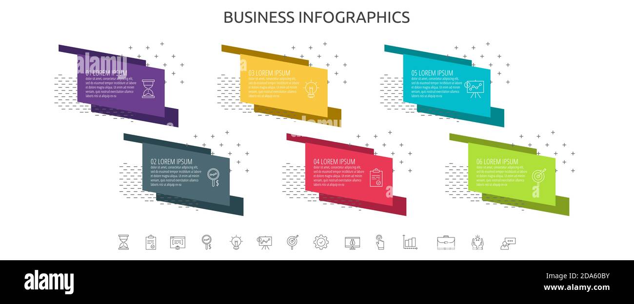Vector infographic flat template label for six diagram, graph ...