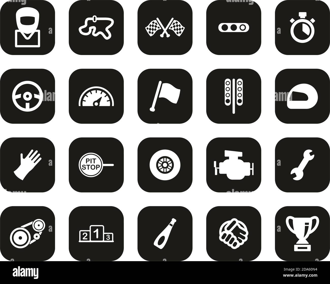 Racing Icons White On Black Flat Design Set Big Stock Vector Image ...