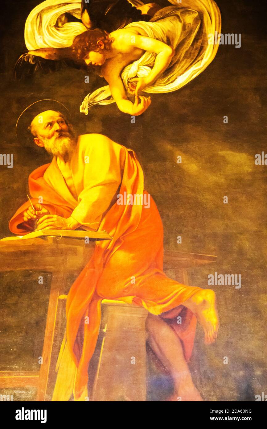 Caravaggio's painting The Inspiration of Saint Matthew hanging in the ...