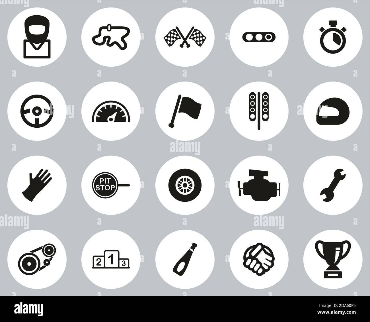 Racing Icons Black & White Flat Design Circle Set Big Stock Vector ...