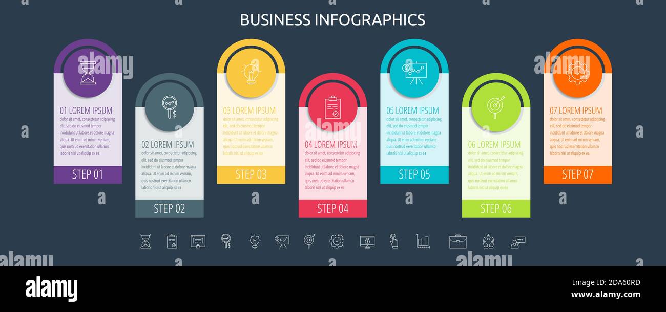 Vector infographic flat template circles for seven label, diagram ...
