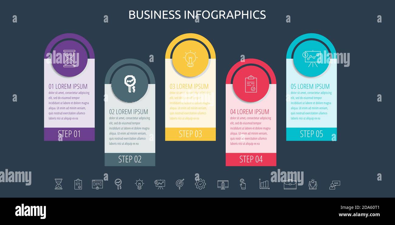 Vector infographic flat template circles for five label, diagram, graph, presentation. Business ...