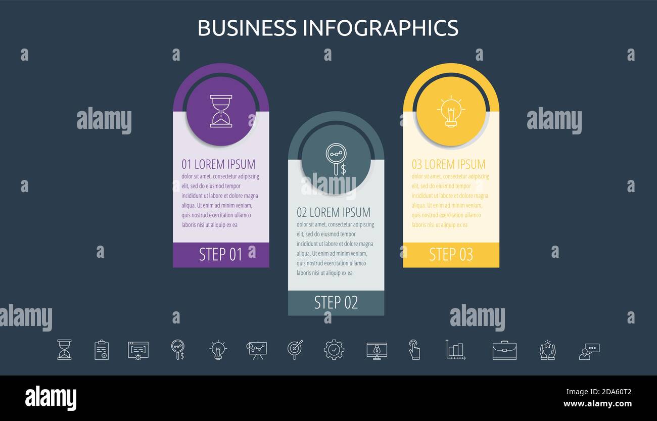 Vector infographic flat template circles for three label, diagram ...