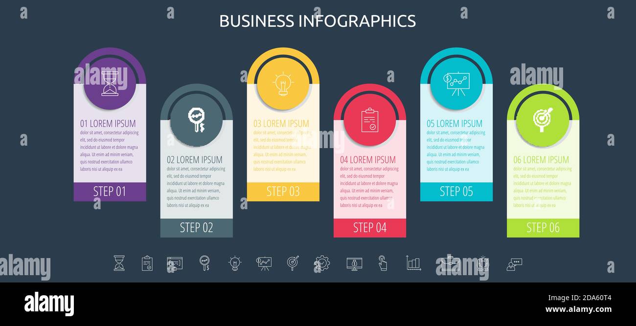 Vector infographic flat template circles for six label, diagram, graph ...