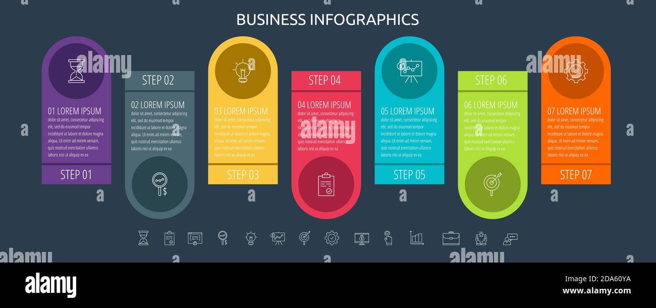 Vector infographic flat template circles for seven label, diagram ...