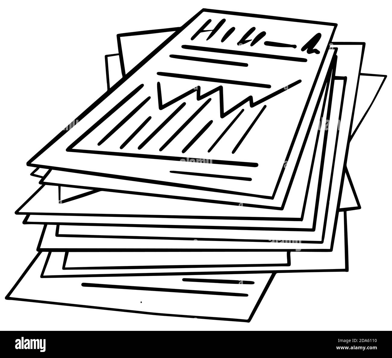 Paper stack black and white, hand drawn, sketch style, isolated ...