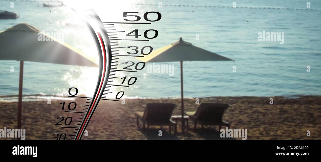 Summer thermometer on beach and free space for your decoration Stock ...