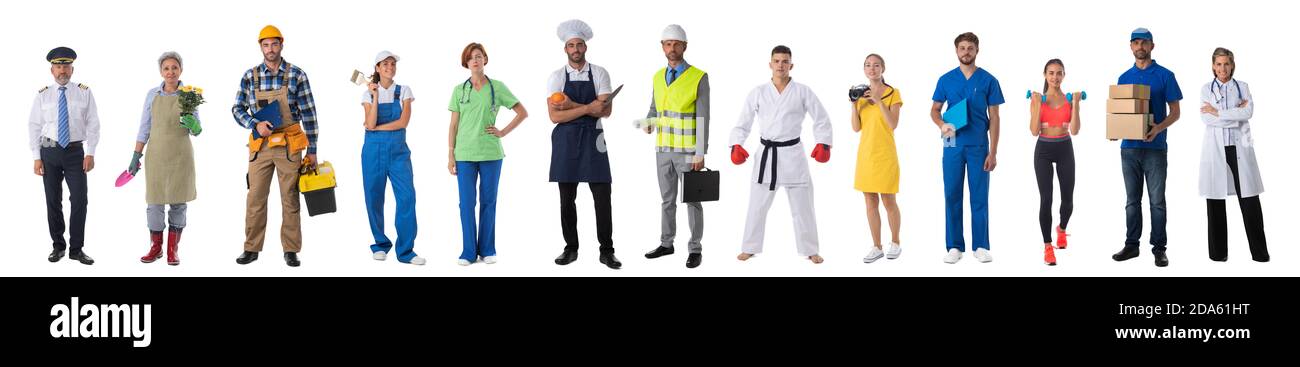 Full length portrait of group of people representing diverse ...