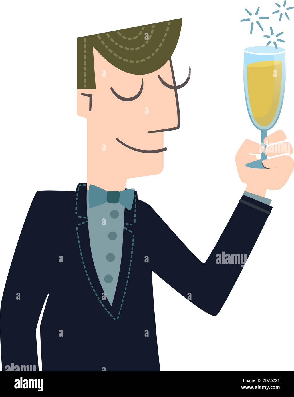 Retro style illustration of a man toasting with a glass of champagne ...