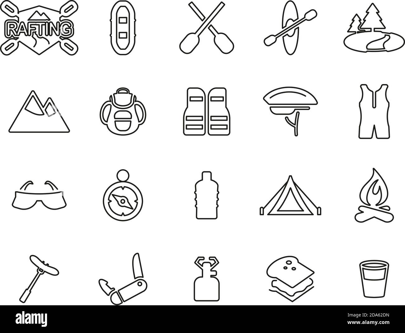 Rafting Or White Water Rafting Icons Black & White Thin Line Set Big ...