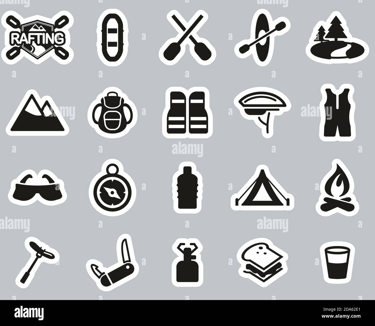 Rafting Or White Water Rafting Icons Black & White Sticker Set Big ...