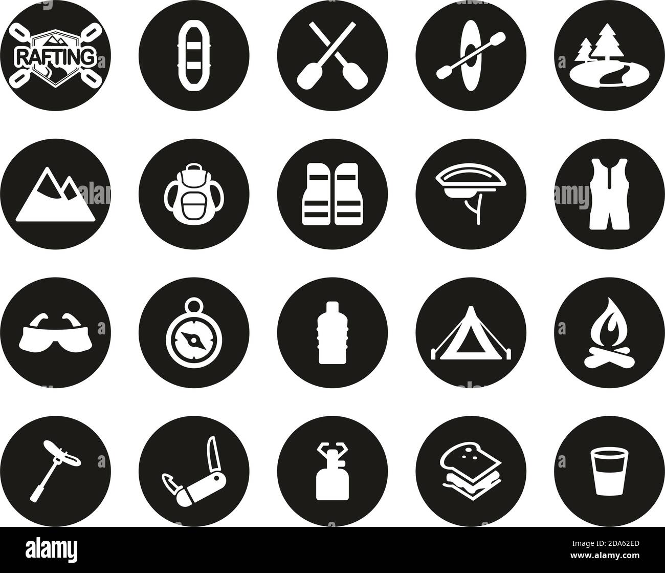 Rafting Or White Water Rafting Icons White On Black Flat Design Circle ...