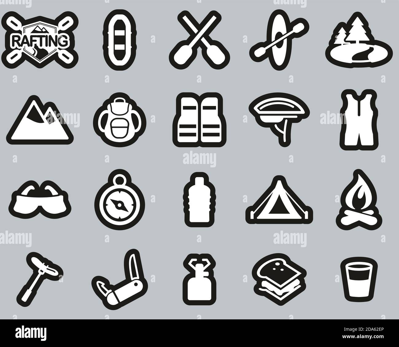 Rafting Or White Water Rafting Icons White On Black Sticker Set Big ...