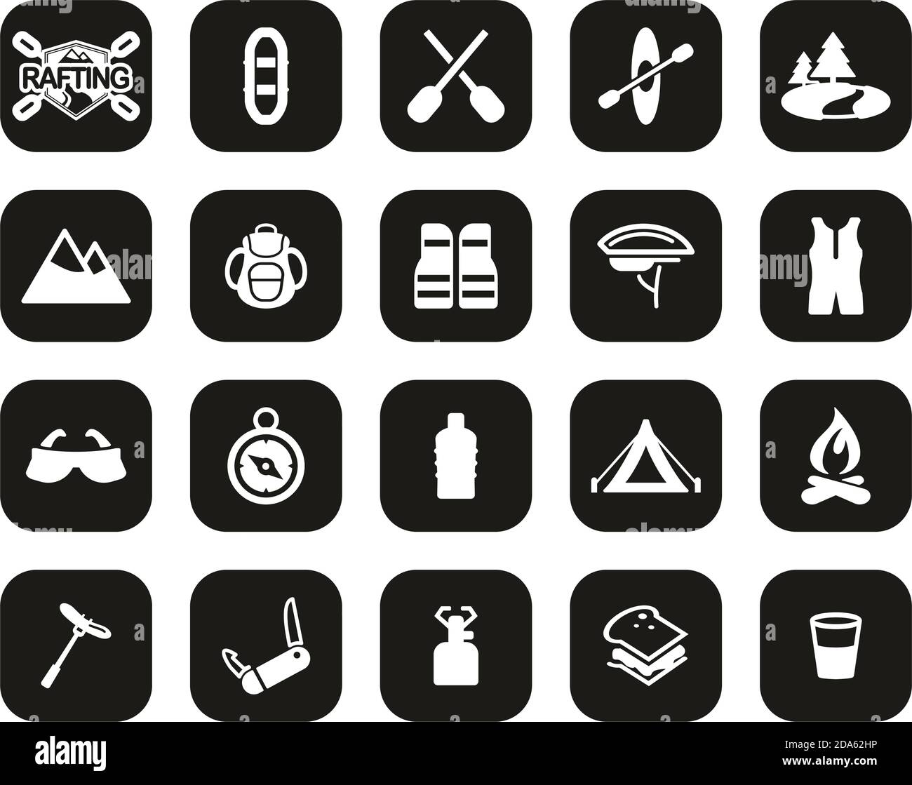 Rafting Or White Water Rafting Icons White On Black Flat Design Set Big ...