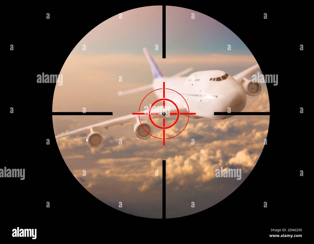 Airplane in the sight of anti-aircraft weapons. Missile defense system ...