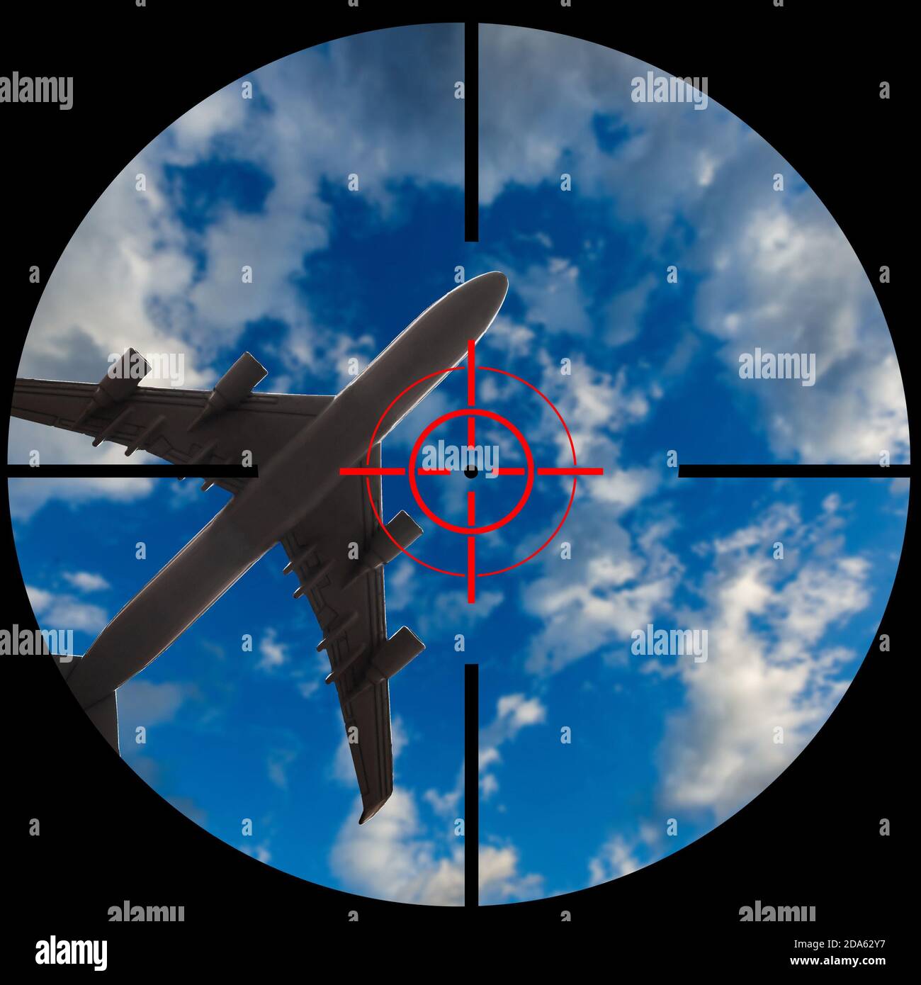 Airplane in the sight of anti-aircraft weapons. Missile defense system ...