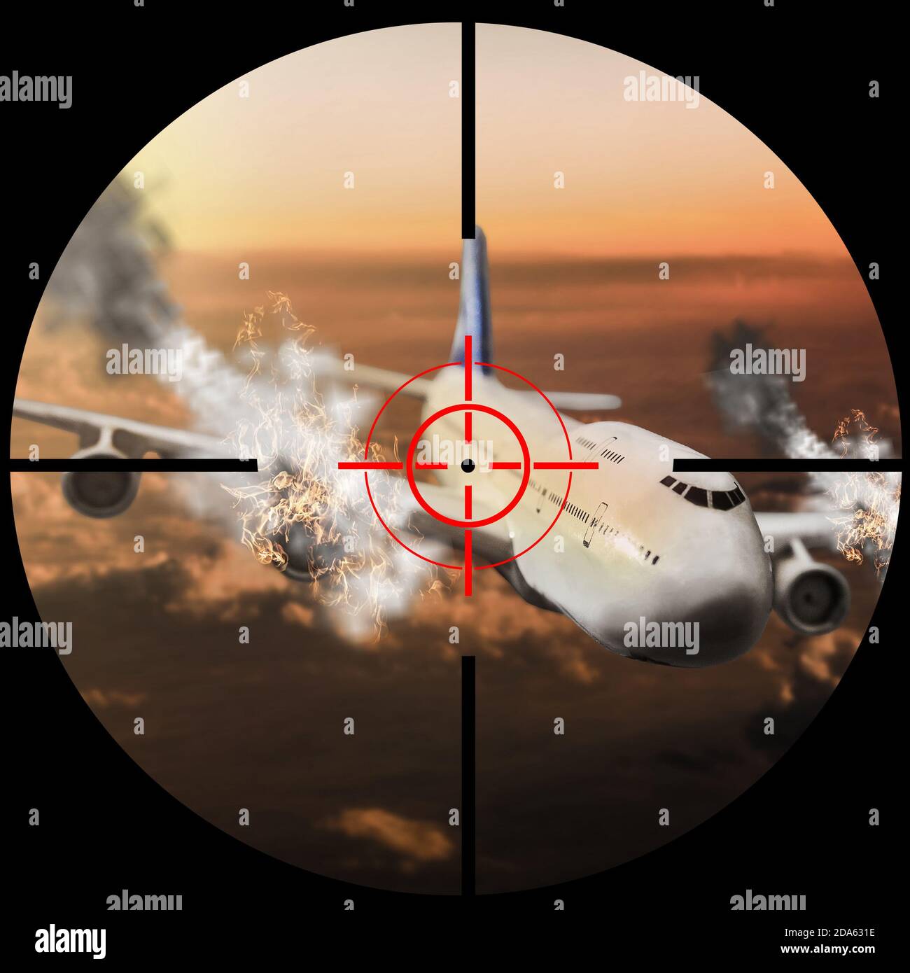 Airplane in the sight of anti-aircraft weapons. Missile defense system ...