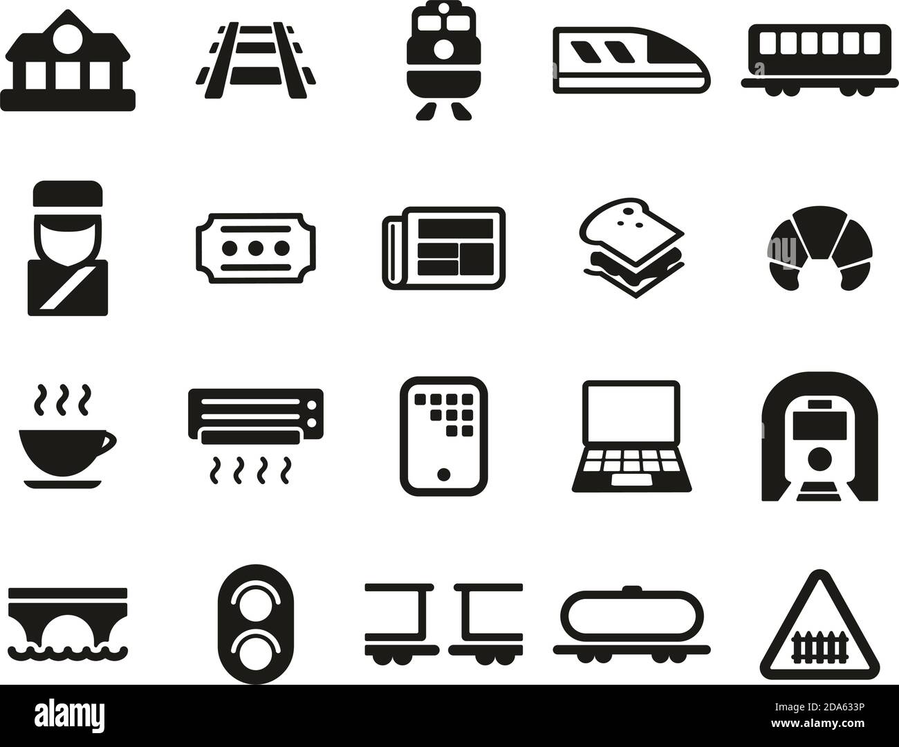 Railroad Travel & Cargo Transportation Icons Black & White Set Big ...
