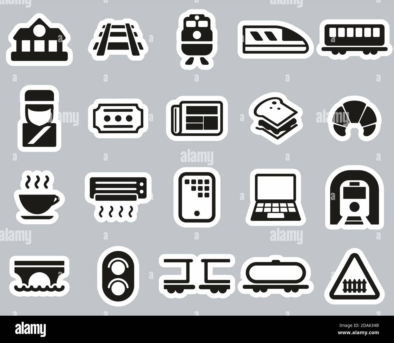 Railroad Travel & Cargo Transportation Icons Black & White Sticker Set ...