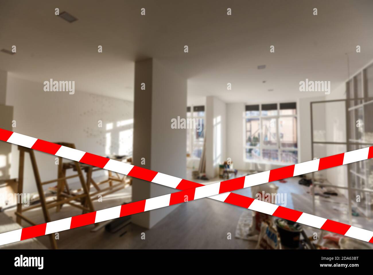 red and white safety tape at the construction site Stock Photo - Alamy
