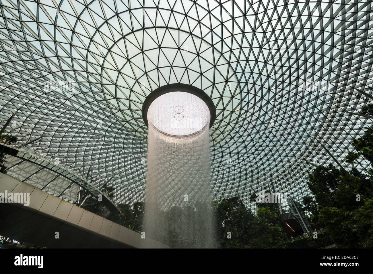 Singapore - December 6, 2019: View of Jewel Rain Vortex from below ...