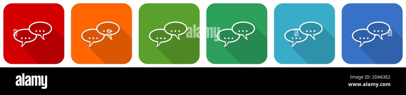 Forum icon set, flat design vector illustration in 6 colors options for ...