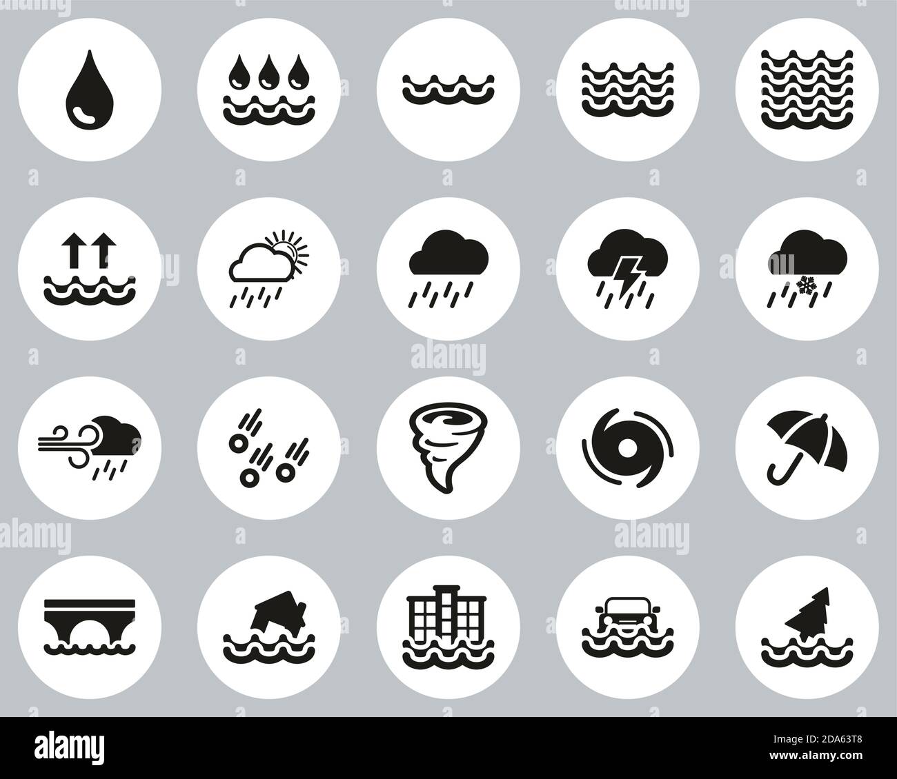 Rain & Flood Icons Black & White Flat Design Circle Set Big Stock ...
