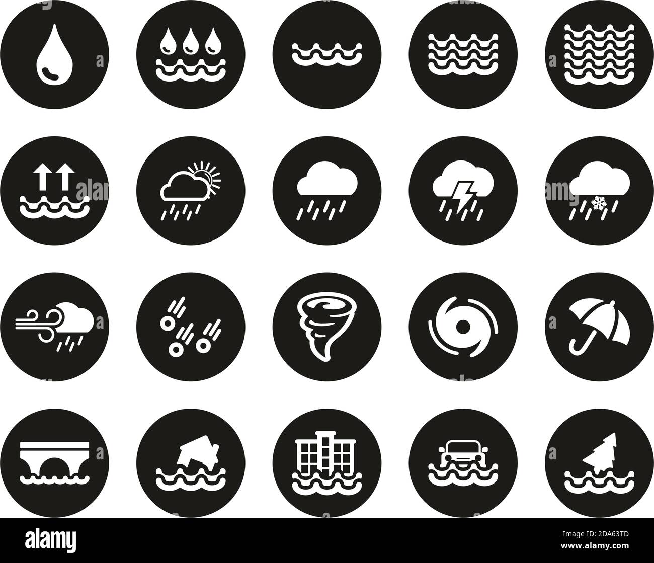 Rain & Flood Icons White On Black Flat Design Circle Set Big Stock ...