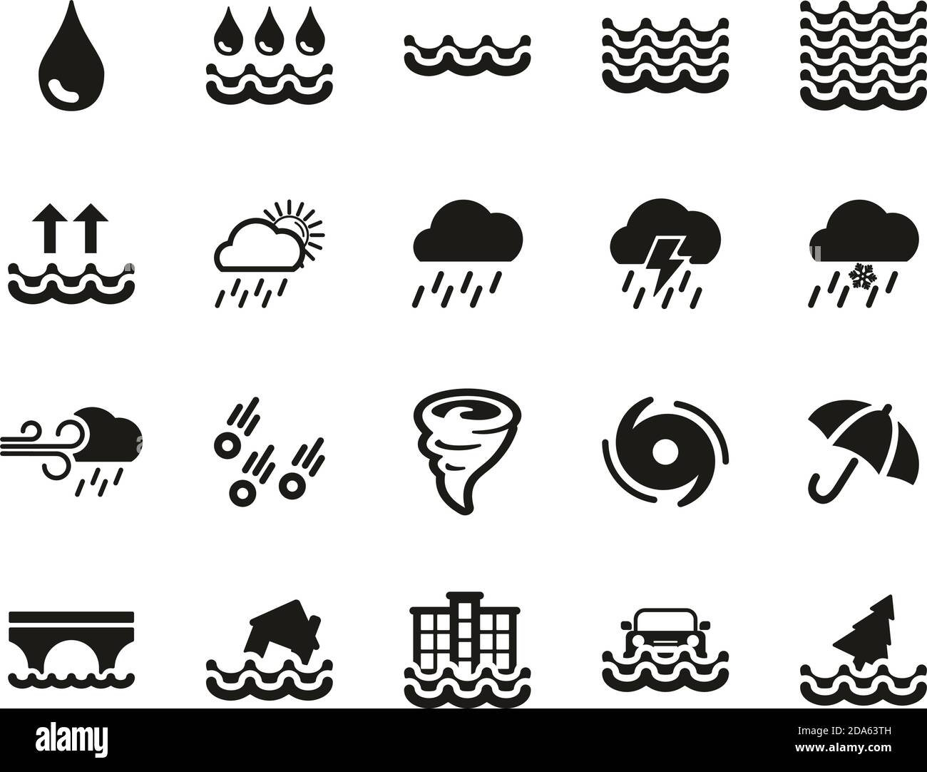 Rain & Flood Icons Black & White Set Big Stock Vector Image & Art - Alamy