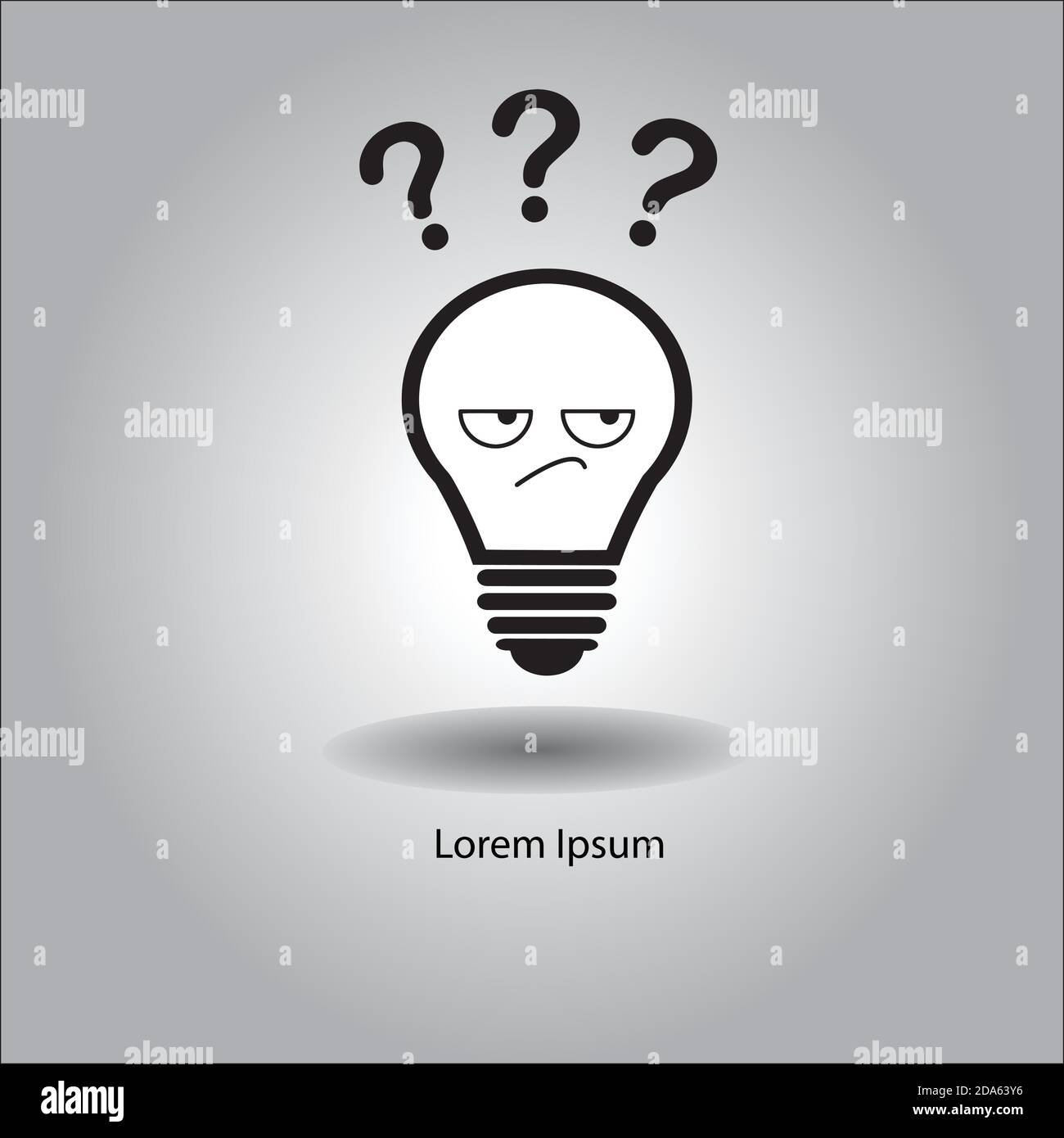 illustration vector bulb with curious face and three question mark ...