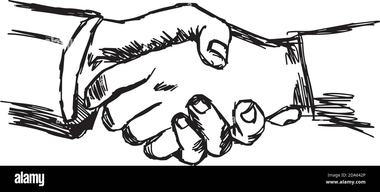 illustration vector doodle hand drawn sketch of handshake between ...