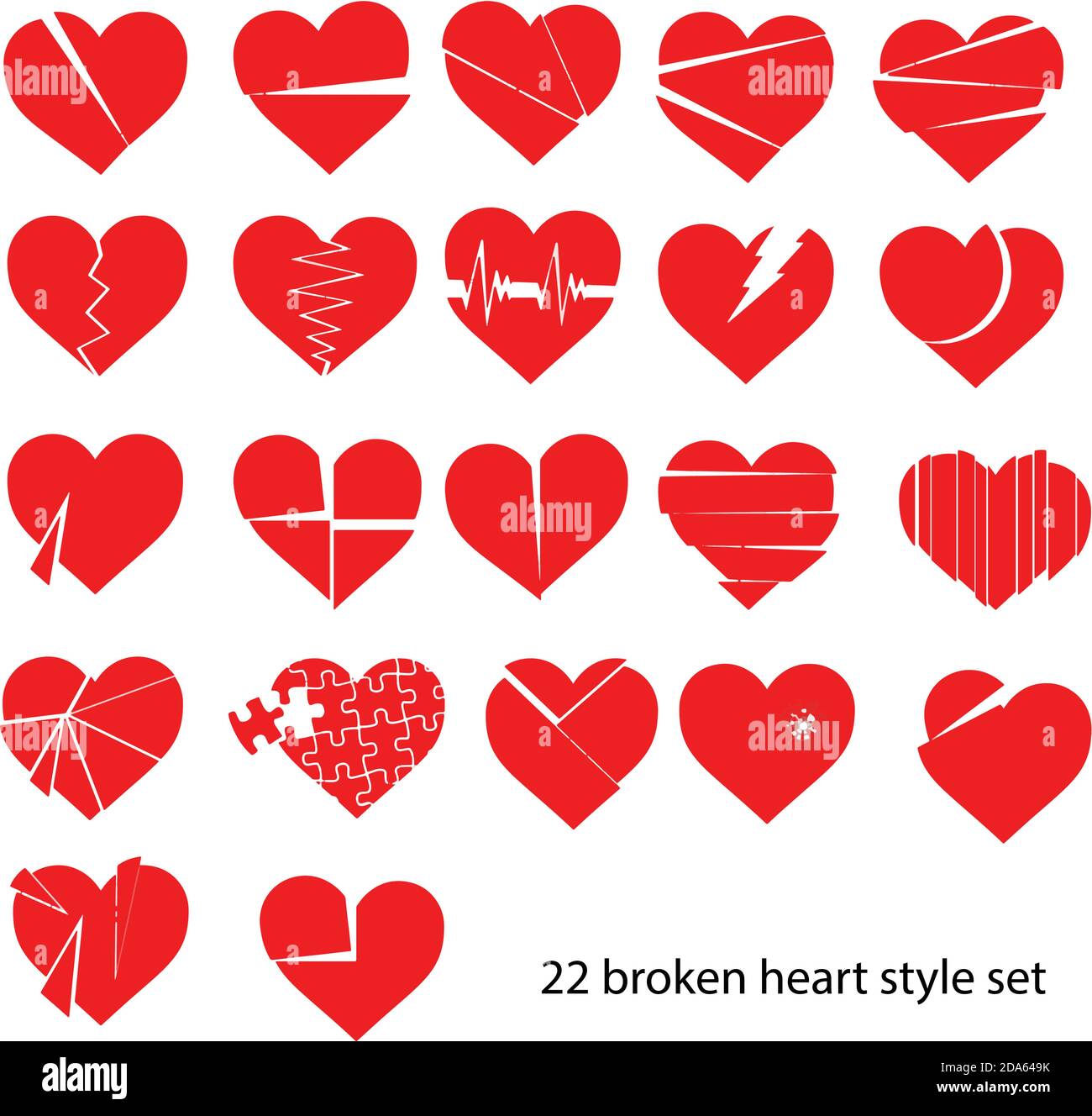illustration vector set of red broken heart isolated Stock Vector Image ...