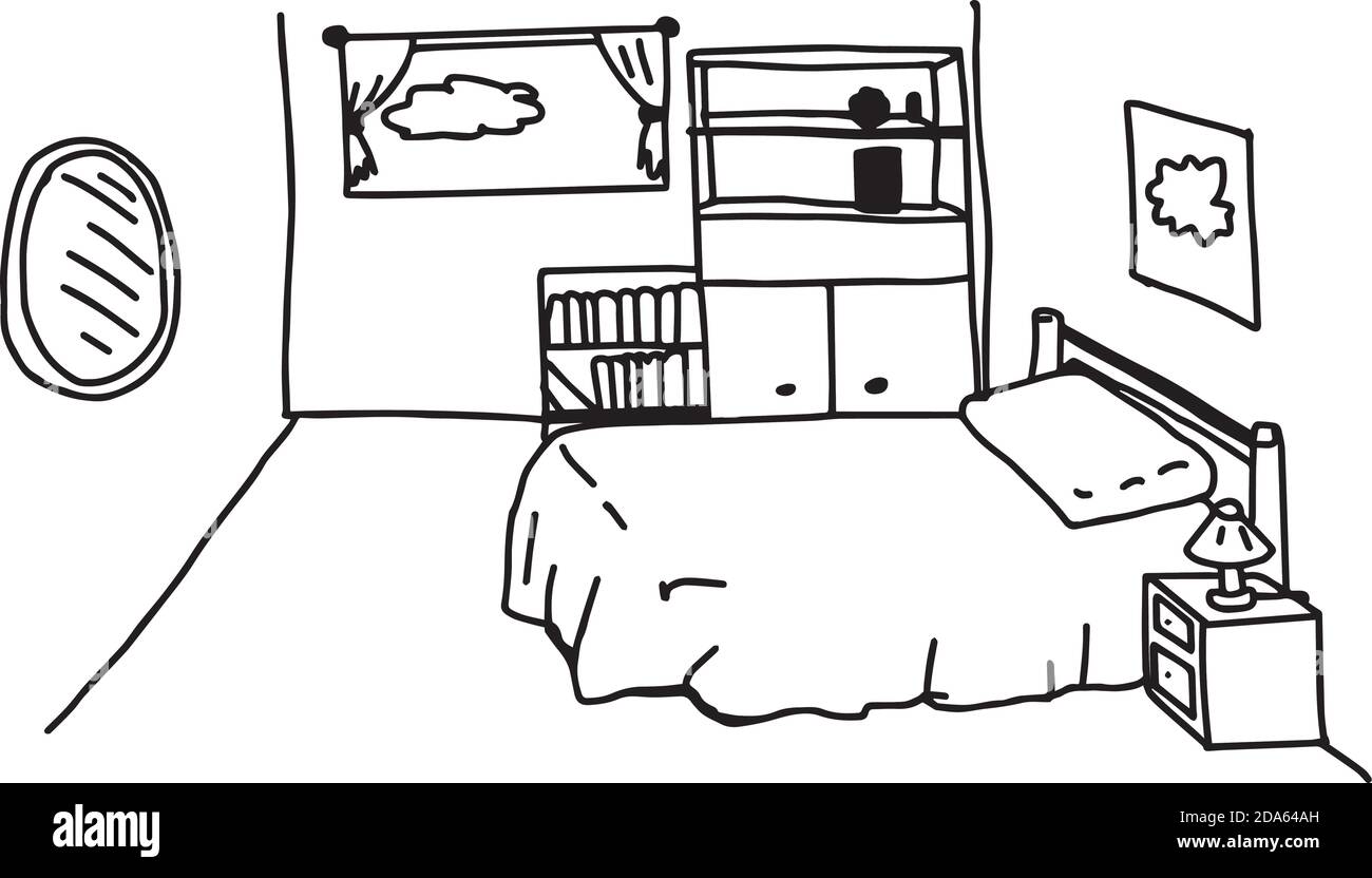 illustration vector doodles hand drawn bedroom with objects related ...