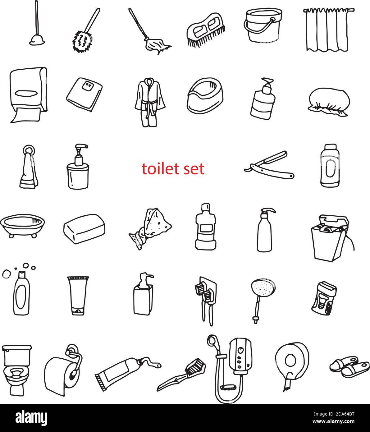 illustration vector hand drawn doodles of objects in toilet set Stock ...