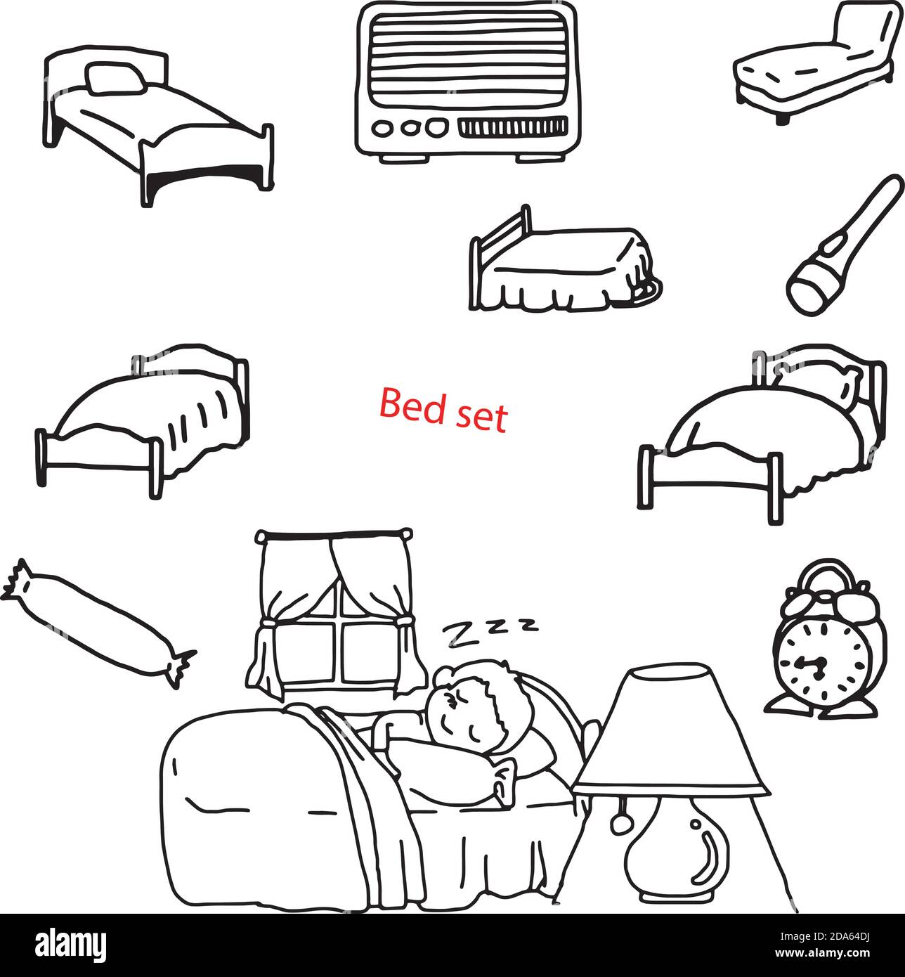 illustration vector doodles hand drawn objects in bedroom Stock Vector ...