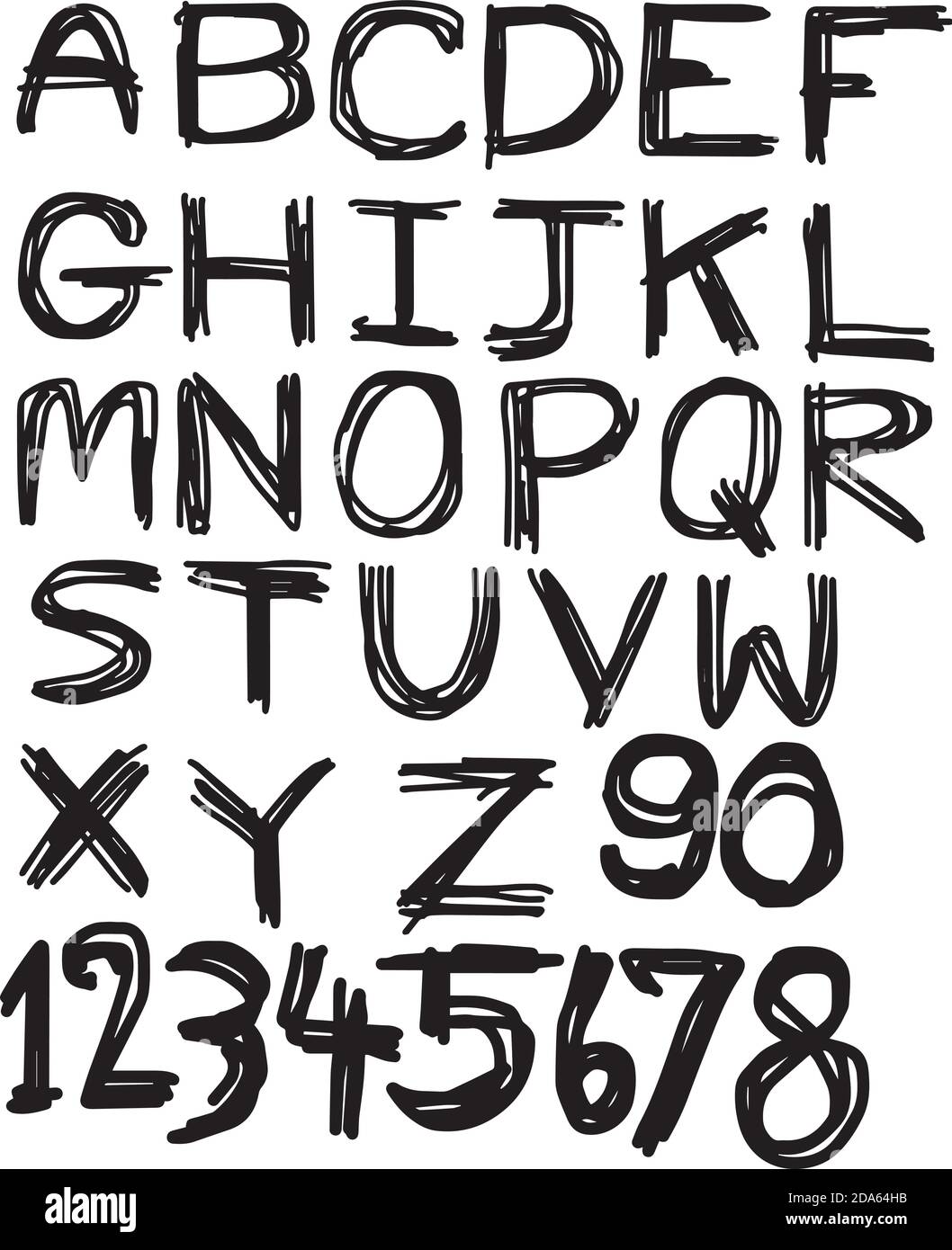 illustration vector hand drawn doodles black fonts and numbers Stock ...