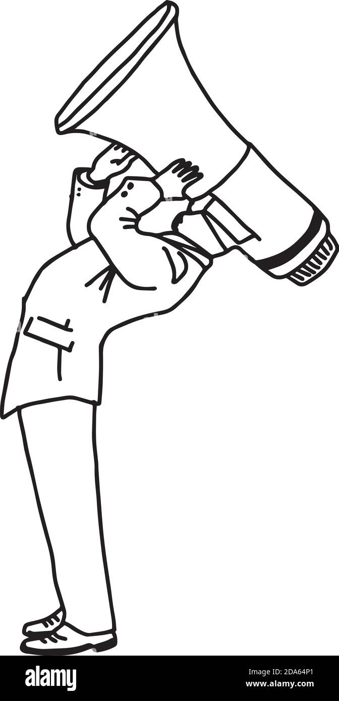 illustration vector doodle hand drawn of businessman with megaphone ...