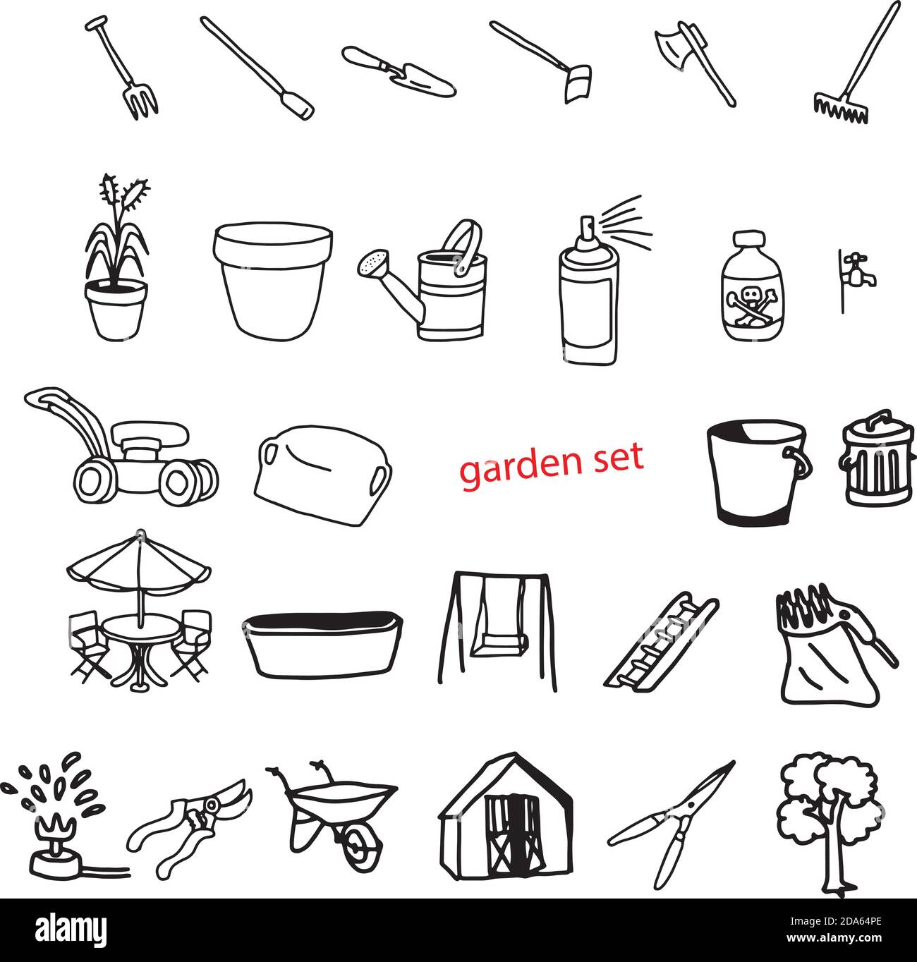illustration vector doodles hand drawn objects in backyard garden Stock ...