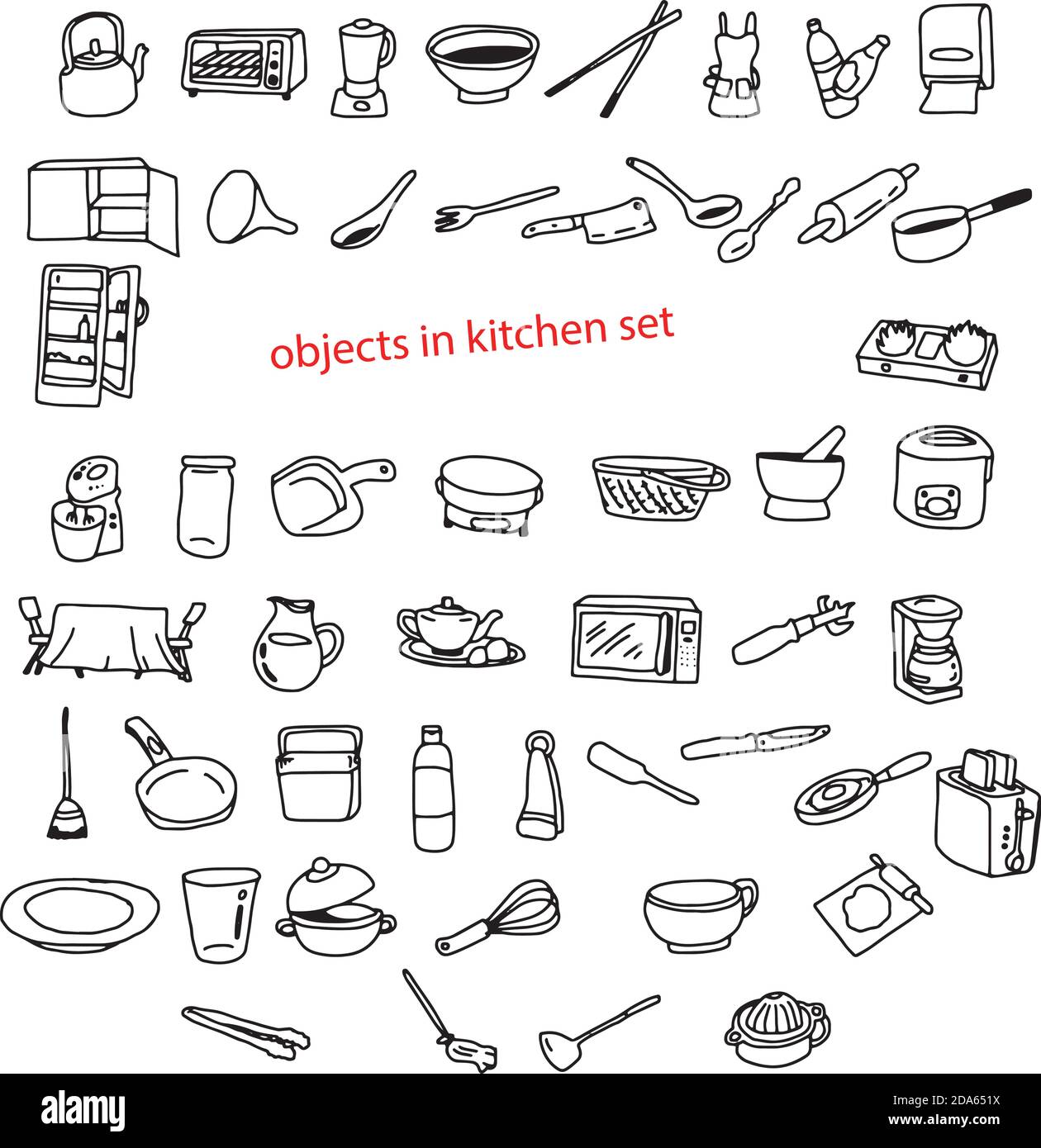 illustration vector doodles hand drawn objects in kitchen Stock Vector ...