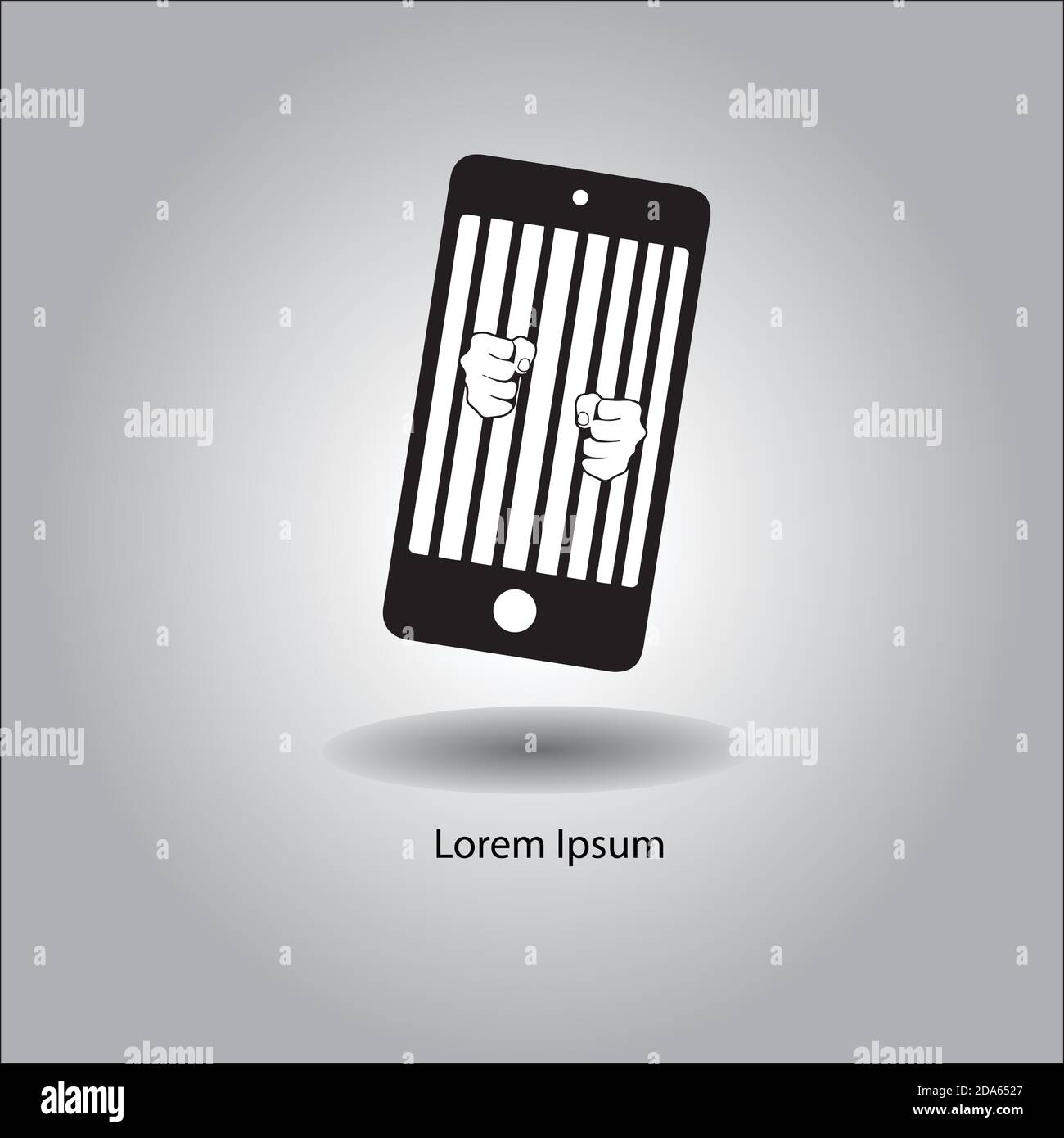 illustration vector hand holding jail bars in mobile phone, prisoner of ...